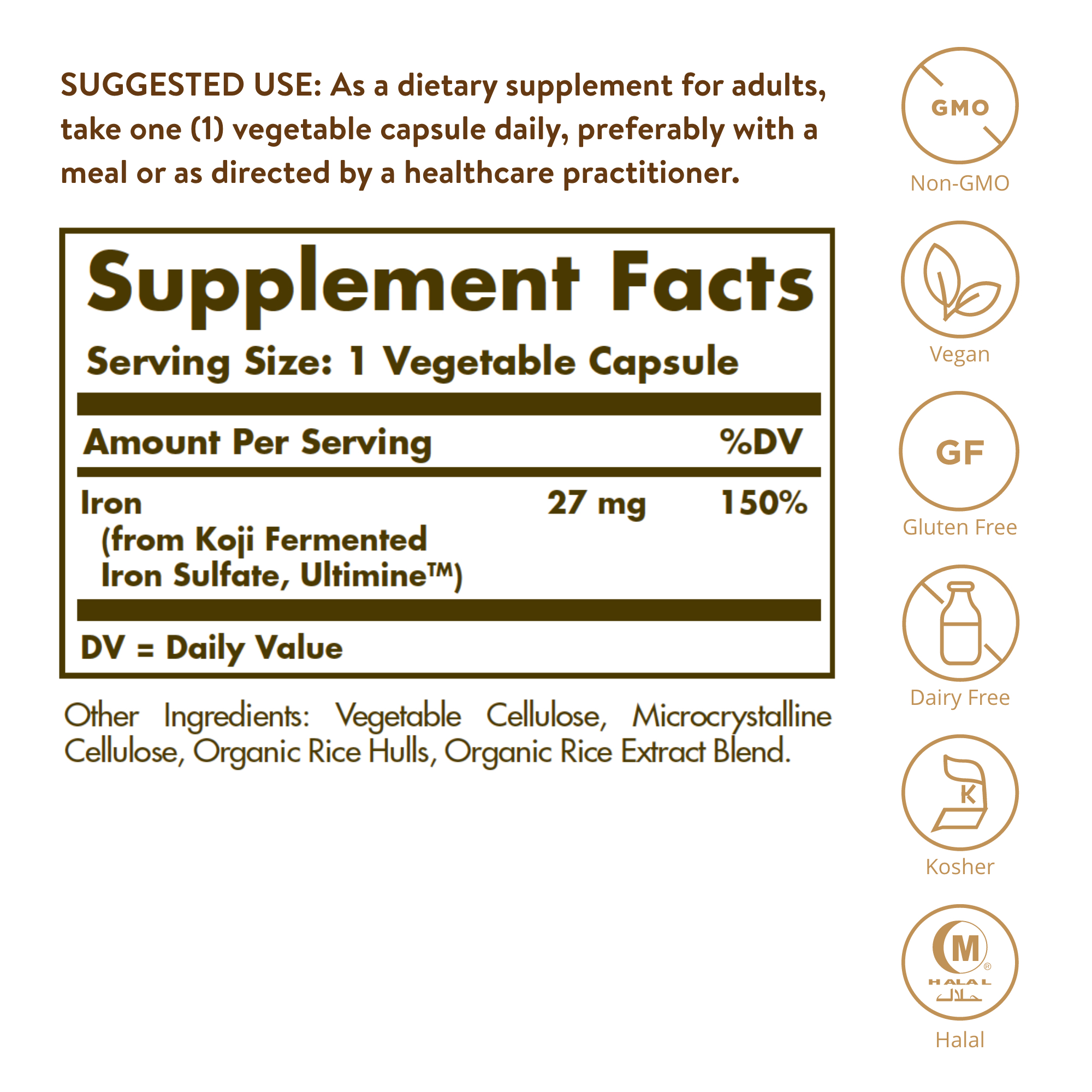 Solgar, Earth Source® Food Fermented Koji Iron 27 mg Vegetable Capsules ...