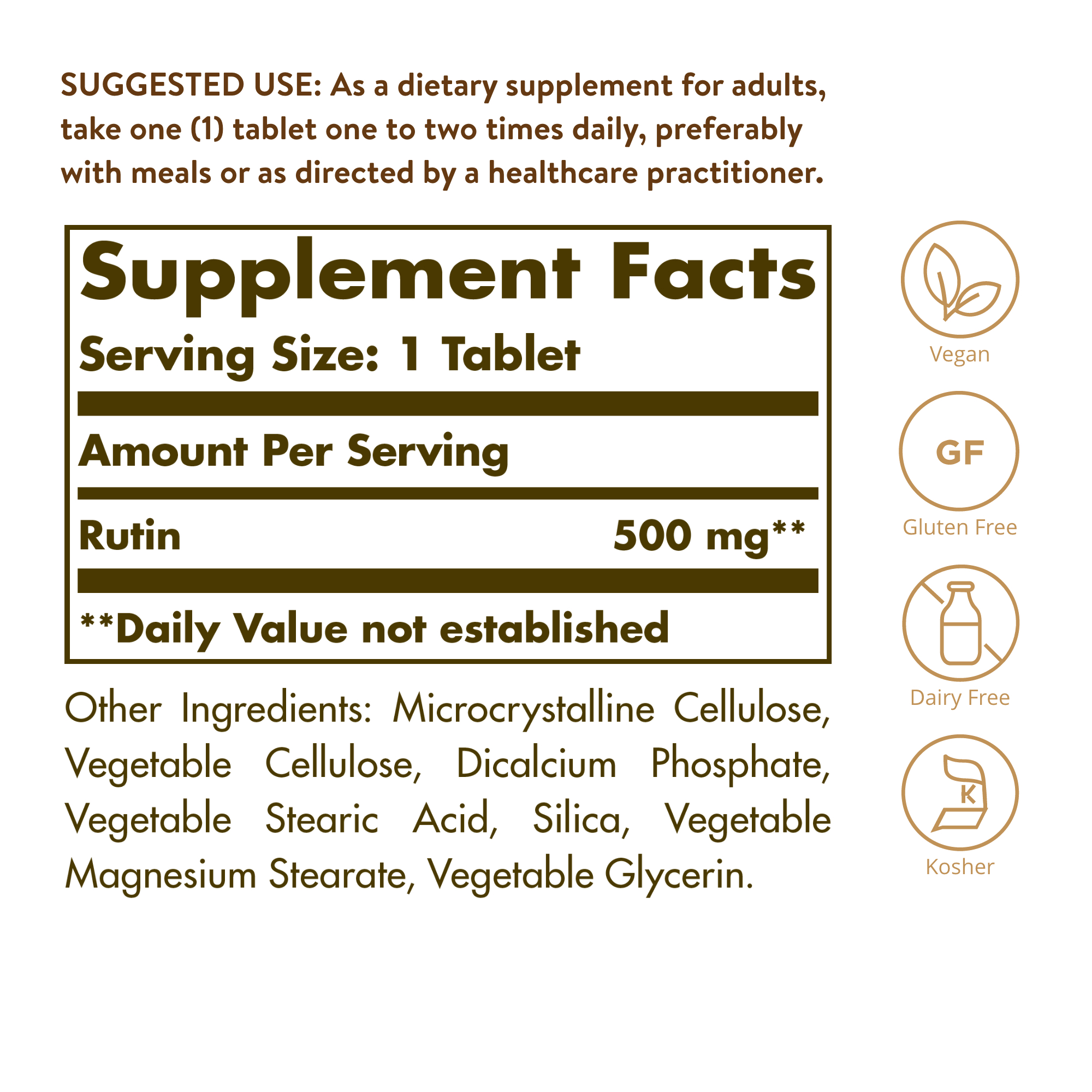 Solgar, Rutin 500 mg Tablets 100 TAB - M and M Vitamins, LLC