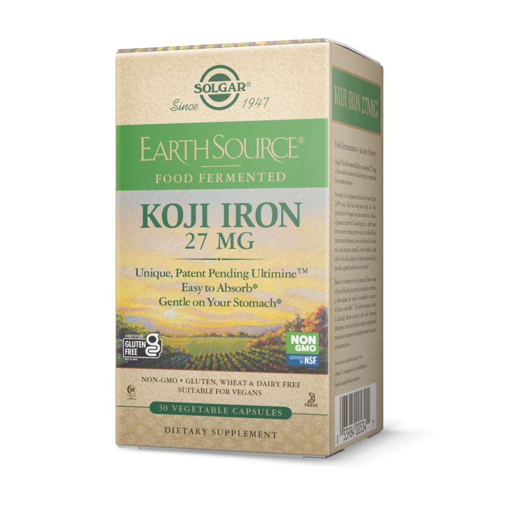 Solgar, Earth Source® Food Fermented Koji Iron 27 mg Vegetable Capsules ...